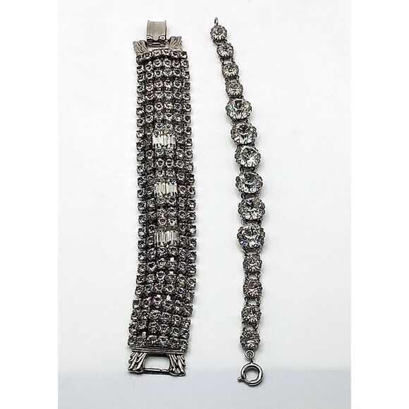 Unsigned | Jewelry | 2 Vintage Rhinestone Bracelets 6 Row Domed And ...
